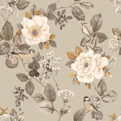 Belgravia Bramble Floral Beige Luxury Wallpaper Matt Finish Modern ...