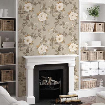 Belgravia Bramble Floral Beige Luxury Wallpaper Matt Finish Modern ...