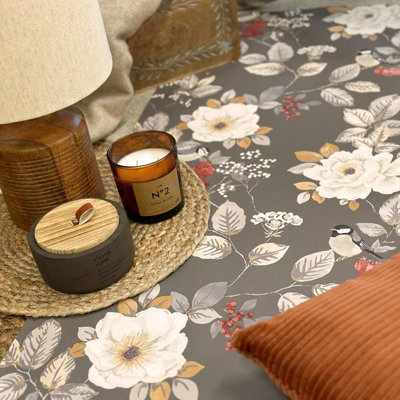 Belgravia Bramble Floral Charcoal Wallpaper Birds Leaves Flowers ...