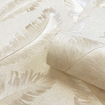 Belgravia Ciara Feather Heavyweight Textured Vinyl Wallpaper Cream 4402