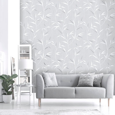 Belgravia Décor Amelie Leaf Grey Wallpaper | DIY at B&Q