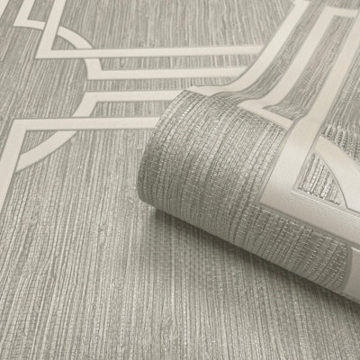 Belgravia Décor Grasscloth Geometric Silver Textured Wallpaper | DIY at B&Q
