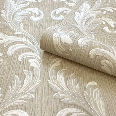 Belgravia Décor Tiffany Scroll Beige Textured Wallpaper | DIY at B&Q