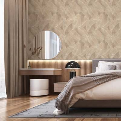 Belgravia Decor Anaya Leaf Textured Wallpaper Taupe | DIY at B&Q
