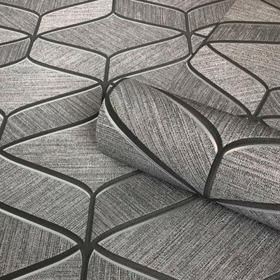 Belgravia Luciano Geometric Heavyweight Textured Vinyl Wallpaper Grey 3850
