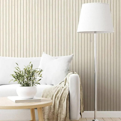 Belgravia Panacea Wood Slat Cream Wallpaper Modern Contemporary Feature ...
