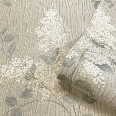 Buy Belgravia Tiffany Fiore Heavyweight Textured Vinyl Floral Wallpaper Natural 41320 | DIY at B&Q