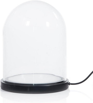 Bell Jar Lamp. USB Powered LED Light with Hand Blown Glass Display Dome