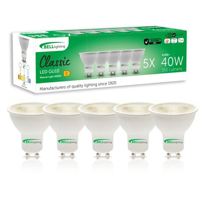 BELL Lighting 5 Pack GU10 LED Bulbs 4.4W 350lm , Natural White 4000K ...
