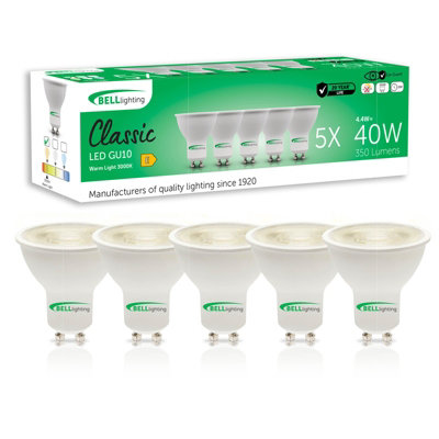 BELL Lighting 5 Pack GU10 LED Bulbs 4.4W 350lm Warm White 3000K, 40W ...
