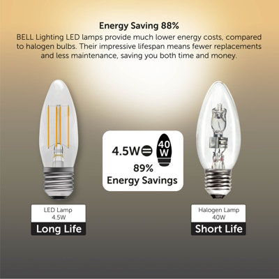 BELL Lighting 6 Pack E27 Filament Candle LED Bulbs 4.5W 470lm , Warm ...