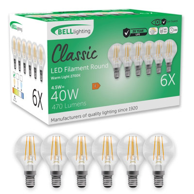 BELL Lighting E14 Dimmable Filament LED Golf Ball Bulbs 6 Pack , Warm ...