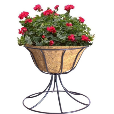 Bell Shaped Jardiniere Planter & Coco Liner Wrought Iron Freestanding