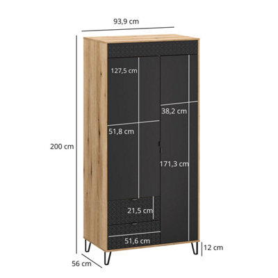 Bellano 2 Door Wardrobe - Evok Oak / Black