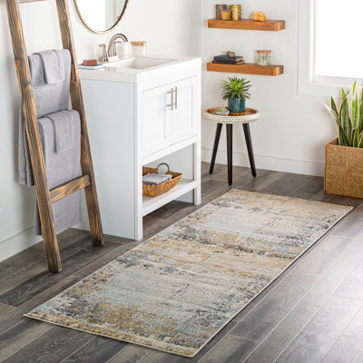 BELLATRIX Abstract Modern Marble Mustard Runner Rug 80 x 220 cm