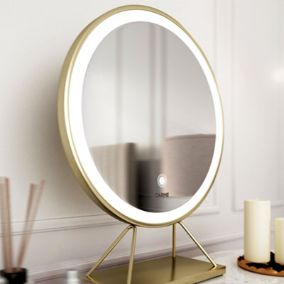 Belle Medium Gold Frame Touch Sensor LED Makeup Mirror with Lights ...