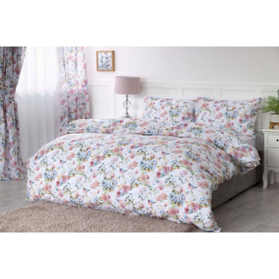 Belledorm Secret Garden Floral Duvet Cover Set White/Pink/Blue (King)