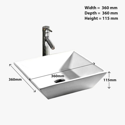 BELOFAY 115x360x360mm Square Ceramic Cloakroom Basin Hand Washing Sink ...