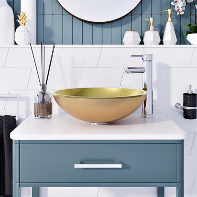BELOFAY 42x14x42 cm Flash Glass Bathroom Counter Top Wash Basin Sink ...