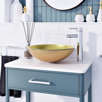 BELOFAY 42x14x42 cm Flash Glass Bathroom Counter Top Wash Basin Sink ...