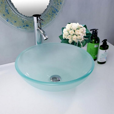 BELOFAY 42x14x42 cm Frosted Glass Bathroom Counter Top Wash Basin Sink ...