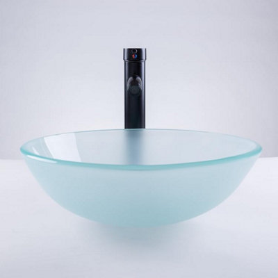 BELOFAY 42x14x42 cm Frosted Glass Bathroom Counter Top Wash Basin Sink ...