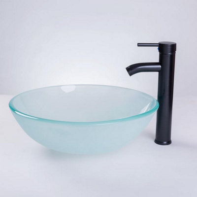 BELOFAY 42x14x42 cm Frosted Glass Bathroom Counter Top Wash Basin Sink ...