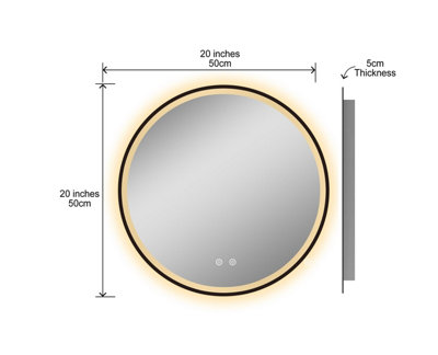 BELOFAY 500 mm Round LED Bathroom Mirror Black Frame Dimmable Lighting ...
