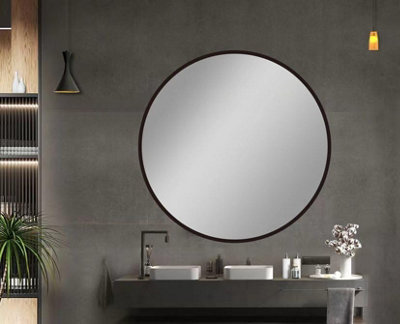 BELOFAY 50cm Large Modern Round Mirror Black Aluminium 4mm thick Frame ...