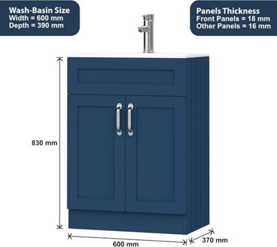 BELOFAY 600mm Bathroom Vanity Unit with Basin, White Ceramic Bathroom ...