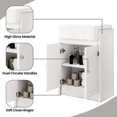 BELOFAY 600mm Vanity Unit with Basin, White Ceramic Bathroom Sink with ...