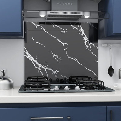 BELOFAY 60x65cm Black Marble Tempered Glass Splashback for Kitchen, 6mm ...