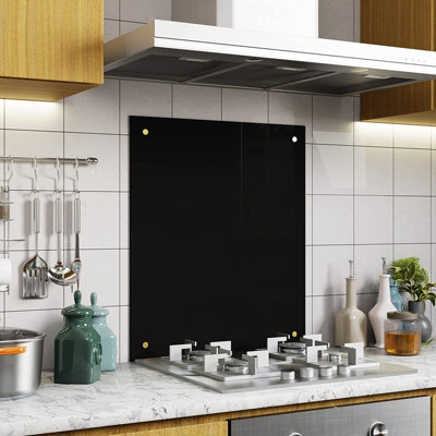 BELOFAY 60x65cm Black Tempered Glass Splashback for Kitchen 6mm ...