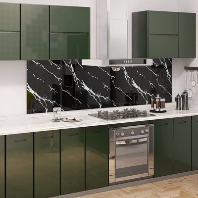 BELOFAY 60x70cm Black Marble Tempered Glass Splashback for Kitchen, 6mm ...