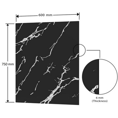 BELOFAY 60x75cm Black Marble Tempered Glass Splashback for Kitchen, 6mm ...