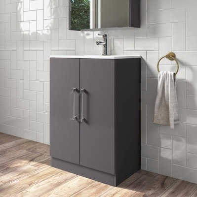 BELOFAY 800x500x390mm Df500 Grey Vanity Unit Flat Pack Cloakroom Vanity ...