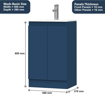 Belofay Blue 500mm Freestanding Bathroom Vanity Unit with Basin & 1 Tap ...