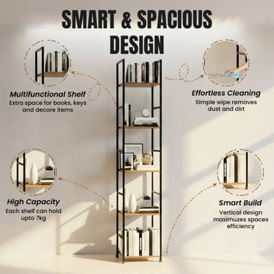 BELOFAY Floorstanding 5 Tier Wooden Shelving Unit with Steel Frame ...