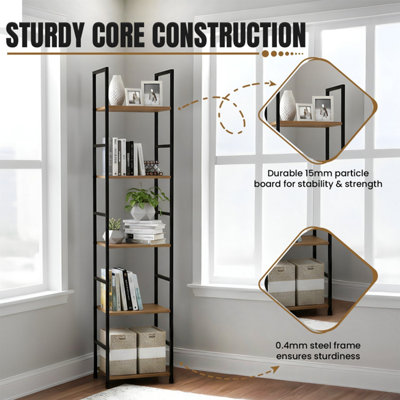 BELOFAY Floorstanding 5 Tier Wooden Shelving Unit with Steel Frame ...