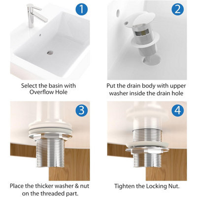 Belofay Pop-Up Basin Waste Slotted Bathroom Sink Plug Waste Kit & Overflow