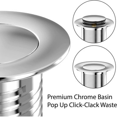 BELOFAY Pop Up Basin Waste UnSlotted Click Clack Bathroom Sink Plug in ...