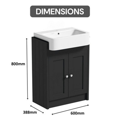 BELOFAY Vanity Unit with Basin, 600mm Floor-Standing Bathroom Cabinet ...