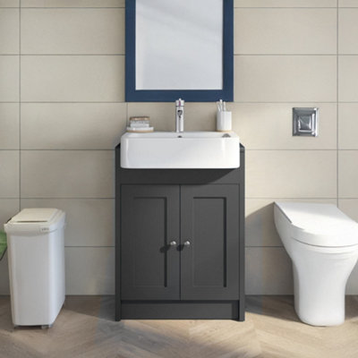 BELOFAY Vanity Unit with Basin, 600mm Floor-Standing Bathroom Cabinet ...