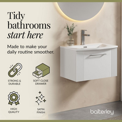 Belvide Partial Fluted 1 Drawer Wall Hung Vanity Unit with 1 Tap Hole ...