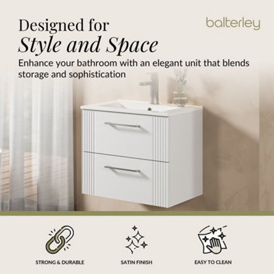 Belvide Partial Fluted 2 Drawer Wall Hung Vanity Unit with 1 Tap Hole ...