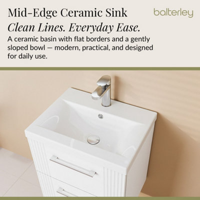 Belvide Partial Fluted 2 Drawer Wall Hung Vanity Unit with Mid-Edge 1 ...