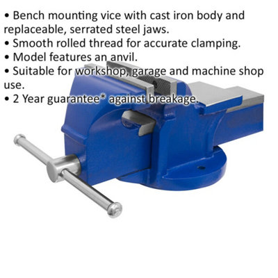 Bench Mountable Fixed Base Vice - 100mm Jaw Opening - Cast Iron - Built ...