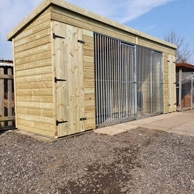 Benchmark Dog Kennel with Pent Roof - Double 16 x 4ft, Premium Wood Range