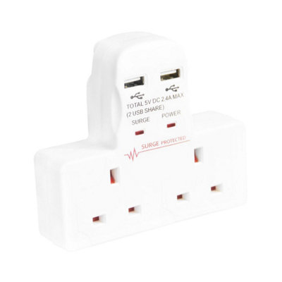 Benross 2-Way Wall Adaptor Socket with 2 Premium USB Slots | DIY at B&Q