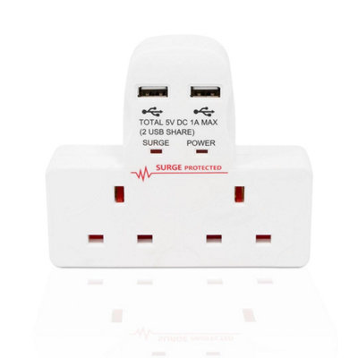 Benross 2-Way Wall Adaptor Socket with 2 Standard USB Slots | DIY at B&Q